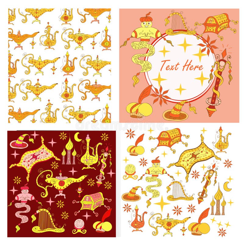 Elementos Del Tema De La Historia De Aladdin Del Cuento De Hadas Stock ...