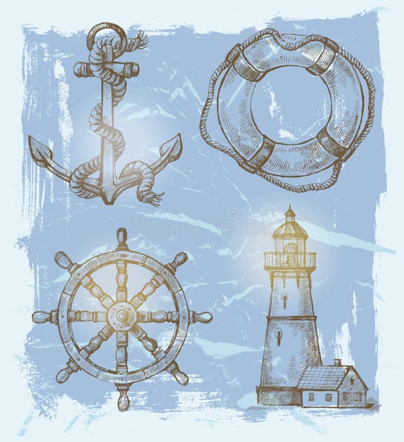 Elementos do mar ilustração do vetor. Ilustração de pintura - 41303504