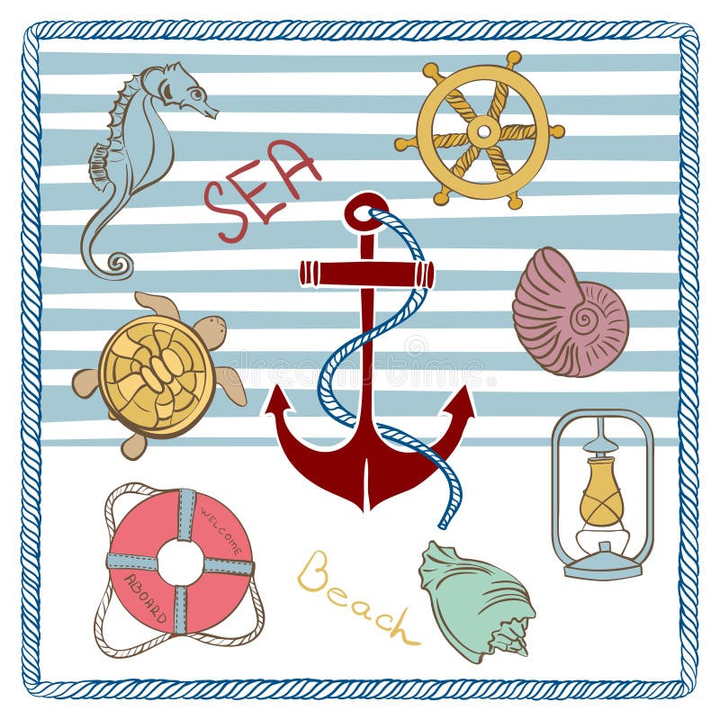 Elementos do mar do vetor ilustração do vetor. Ilustração de arte ...