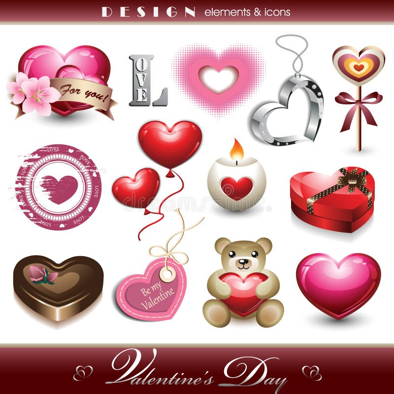 Elementos Do Projeto E ícones - O Dia De Valentim Ilustração do Vetor ...