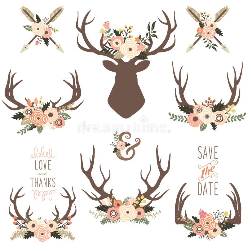 Elementos Florales De Las Astas Ilustración del Vector - Ilustración de ...