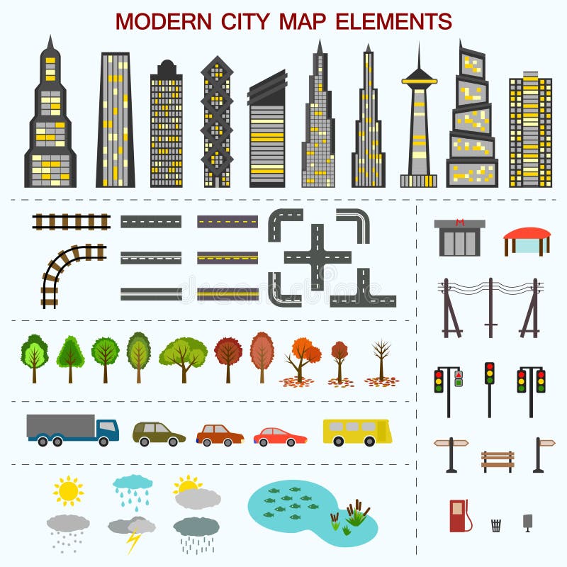 Elementos Modernos Del Mapa De La Ciudad Stock de ilustración ...