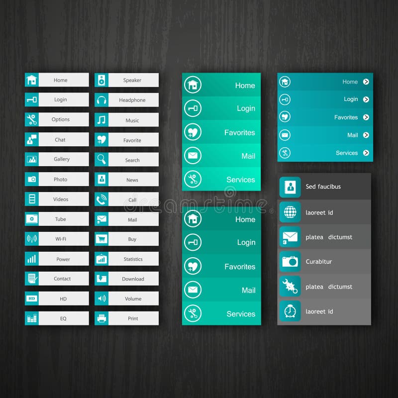 Elementos Planos Del Diseño Web, Botones, Iconos. Plantillas Para El ...