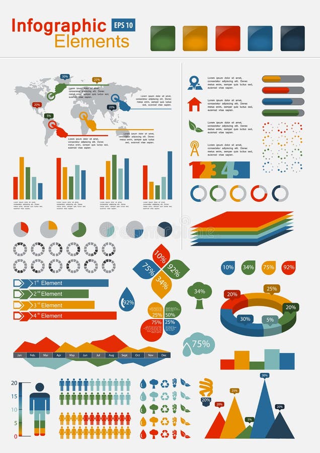 Fije Los Elementos Del Infographics Rojo-azules Stock de ilustración ...