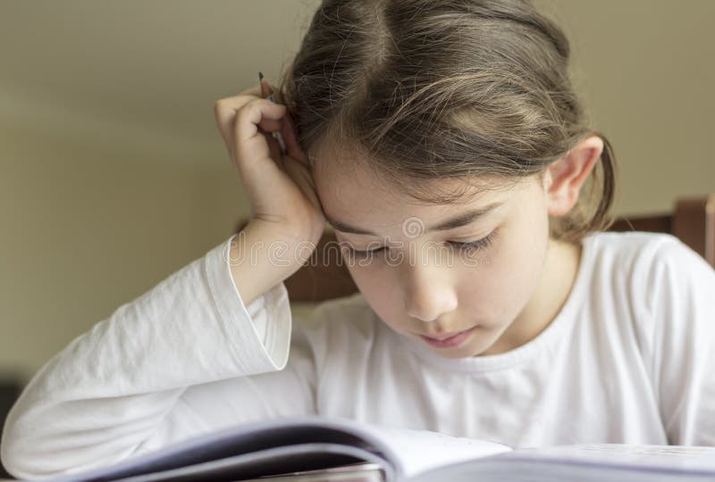 The Elementry Student is Making Her Homework Stock Image - Image of ...