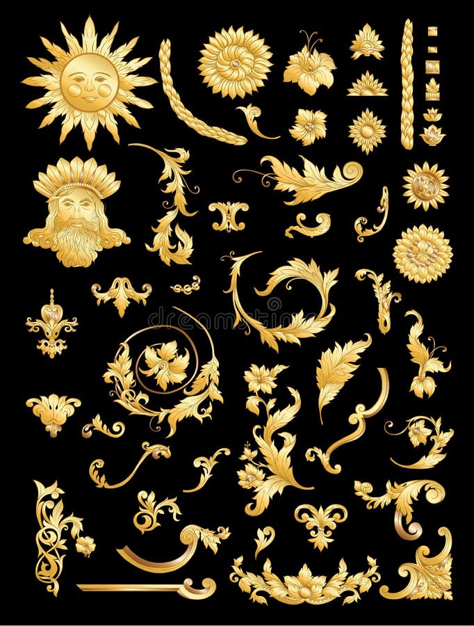 Elements in Baroque, Rococo, Victorian Stock Vector - Illustration of ...