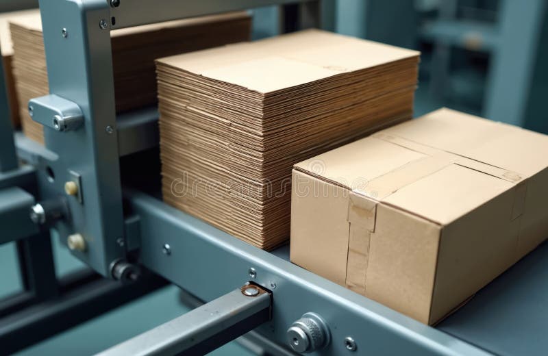 Elements of Cardboard Boxes Collected in Stack on Automatic Conveyer ...