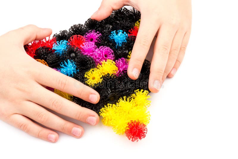 Elements of Children`s Designer of Velcro in Kid Hands,isolated on ...