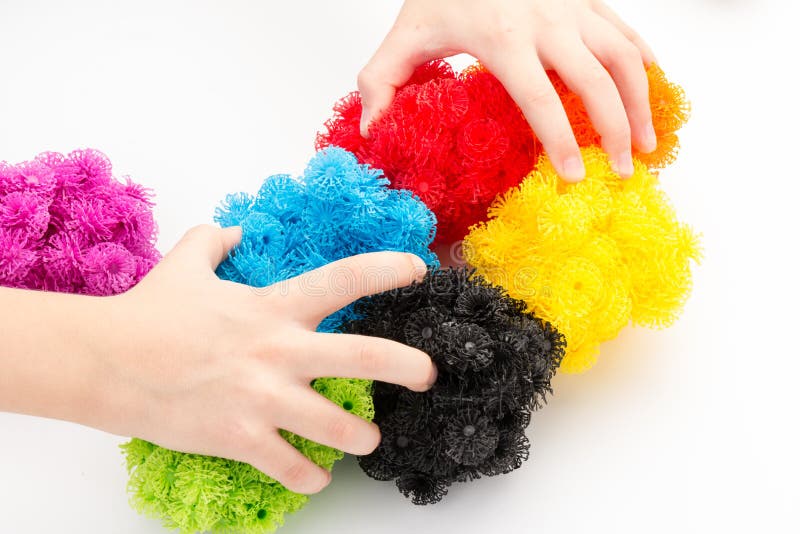 Elements of Children`s Designer of Velcro in Kid Hands,isolated on ...