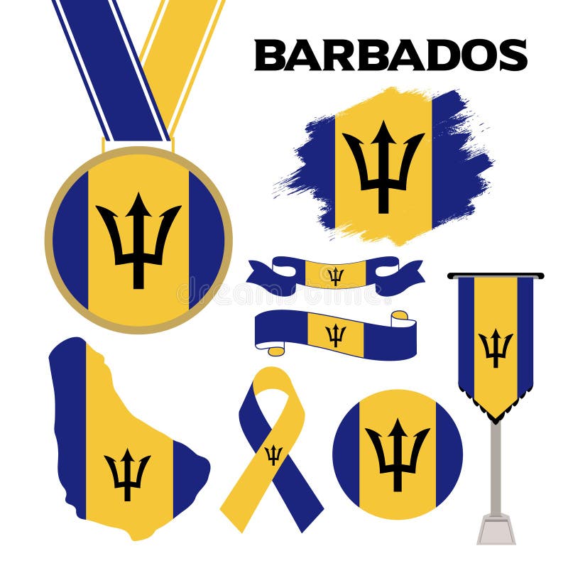 Elements Collection with the Flag of Barbados Design Template. Barbados ...