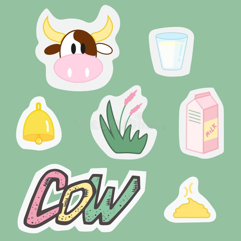 Elements of cow life stock vector. Illustration of comic - 89883960