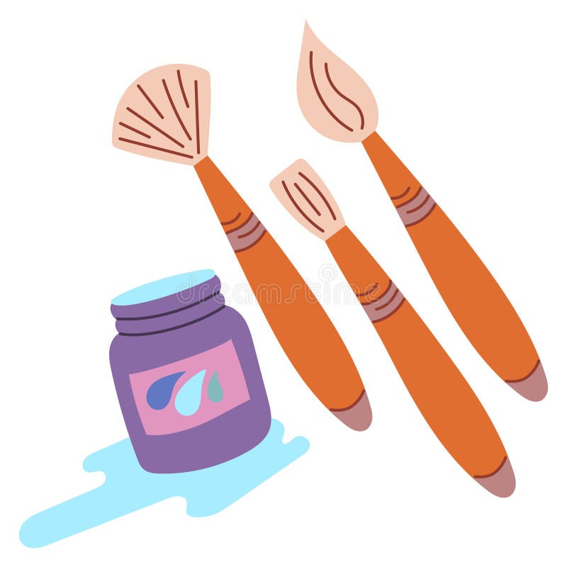 Elements of Drawing Tools. Brushes and a Can of Paint. Back To School ...