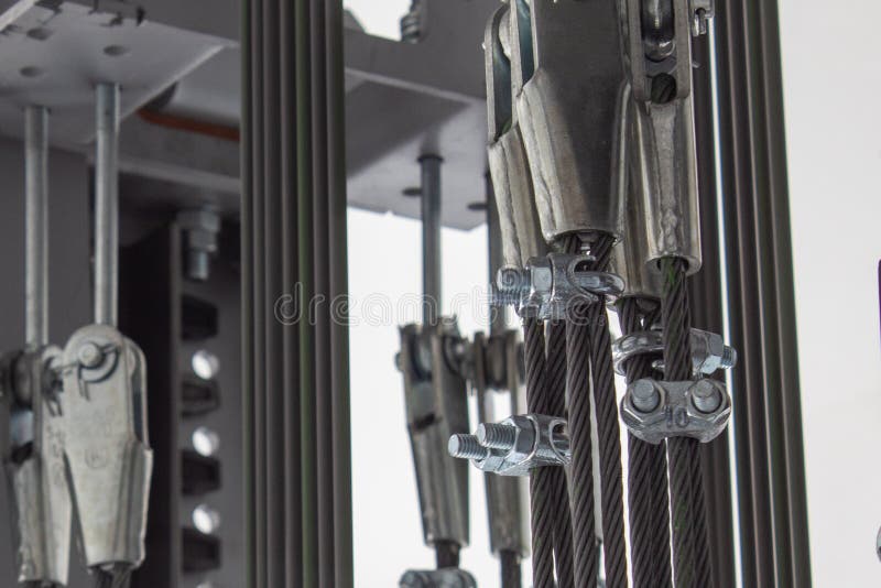 Elements of Fastening Steel Cables in the Glass Shaft of the Elevator ...