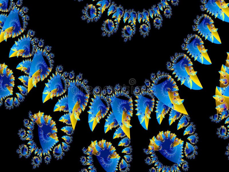 Fractal Ornament of Elements Painted in Blue and Gold on a Black ...