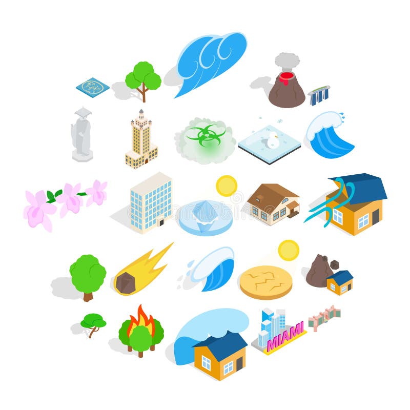 Elements Icons Set, Cartoon Style Stock Vector - Illustration of label ...