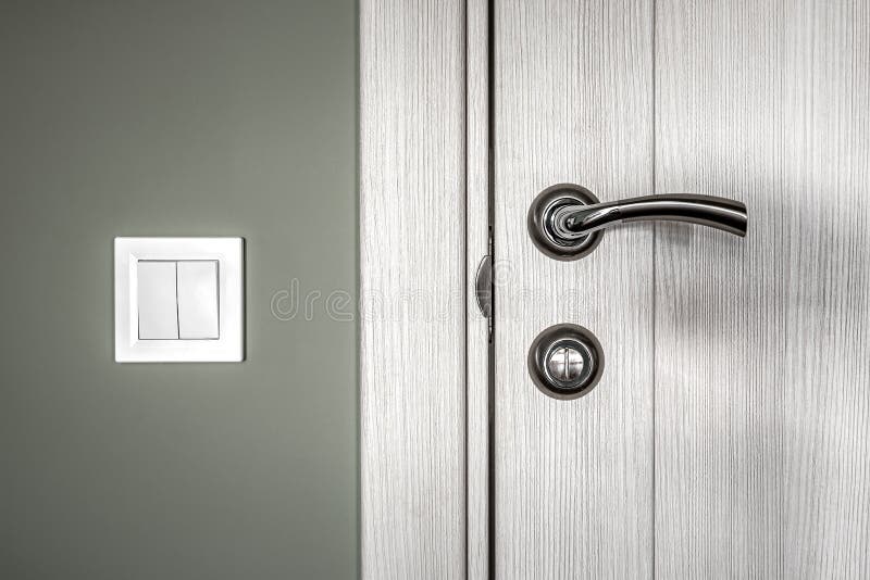 Elements of the Interior, Steel Door Handle, Wall and White Switch ...
