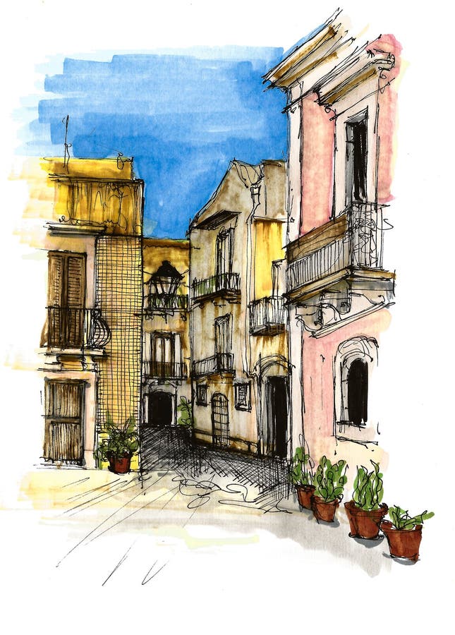 Elements Italy Cities. Painted Sketch, Art Work and Decoration Stock ...