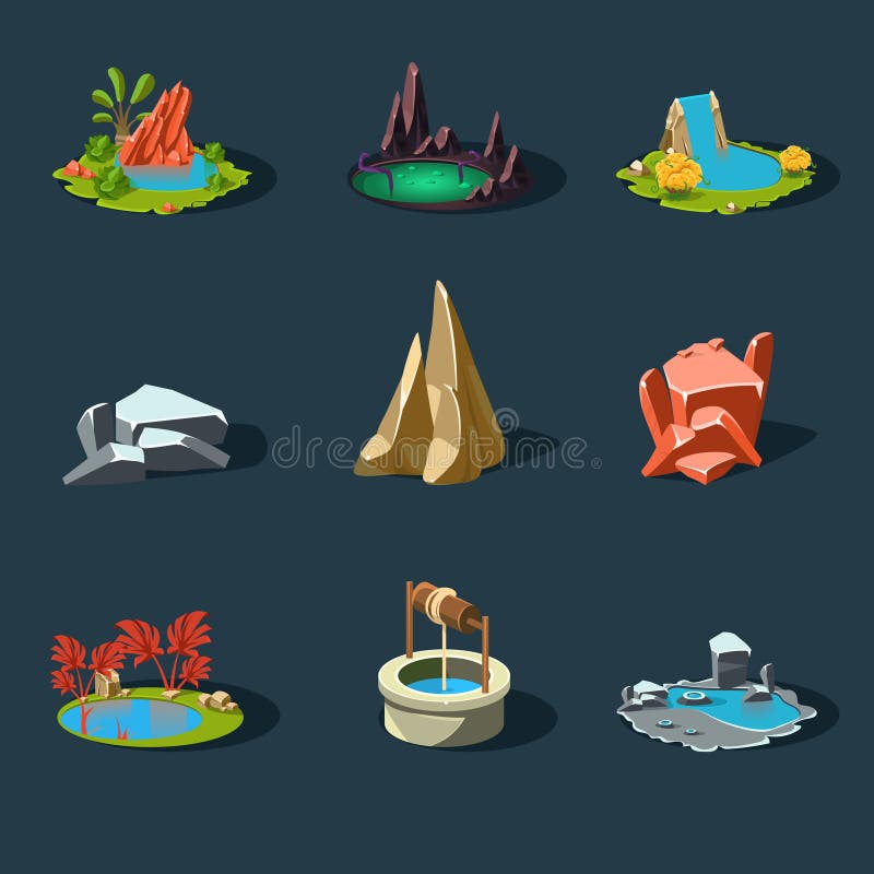 Elements Landscape ,Rocks ,Water Well ,Waterfall Stock Vector ...