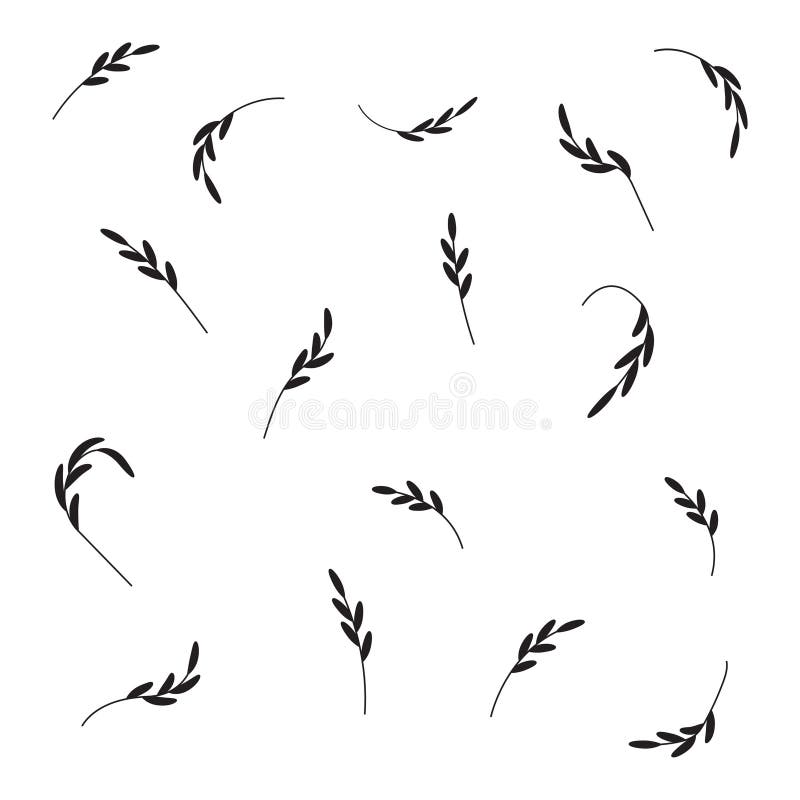 Elements Leaves Stems. Floral Hand Drawn Background. Spring Floral ...