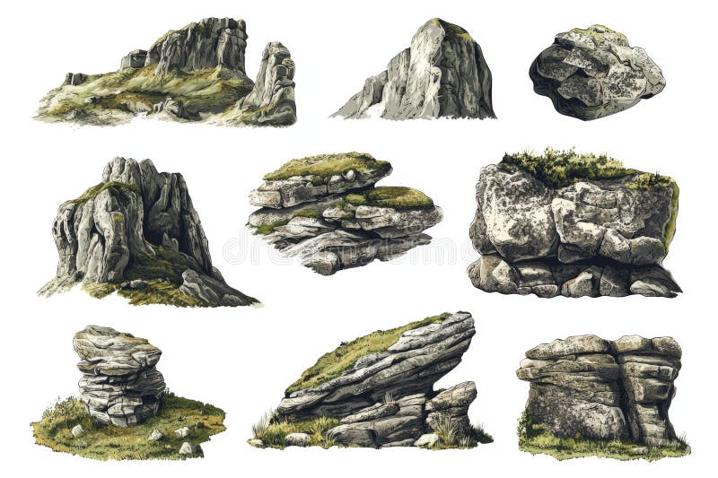 Elements of Mountain Landscape Including Rolling Meadows, Steep Cliffs ...