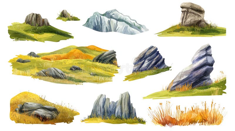 Elements of Mountain Landscape Including Rolling Meadows, Steep Cliffs ...