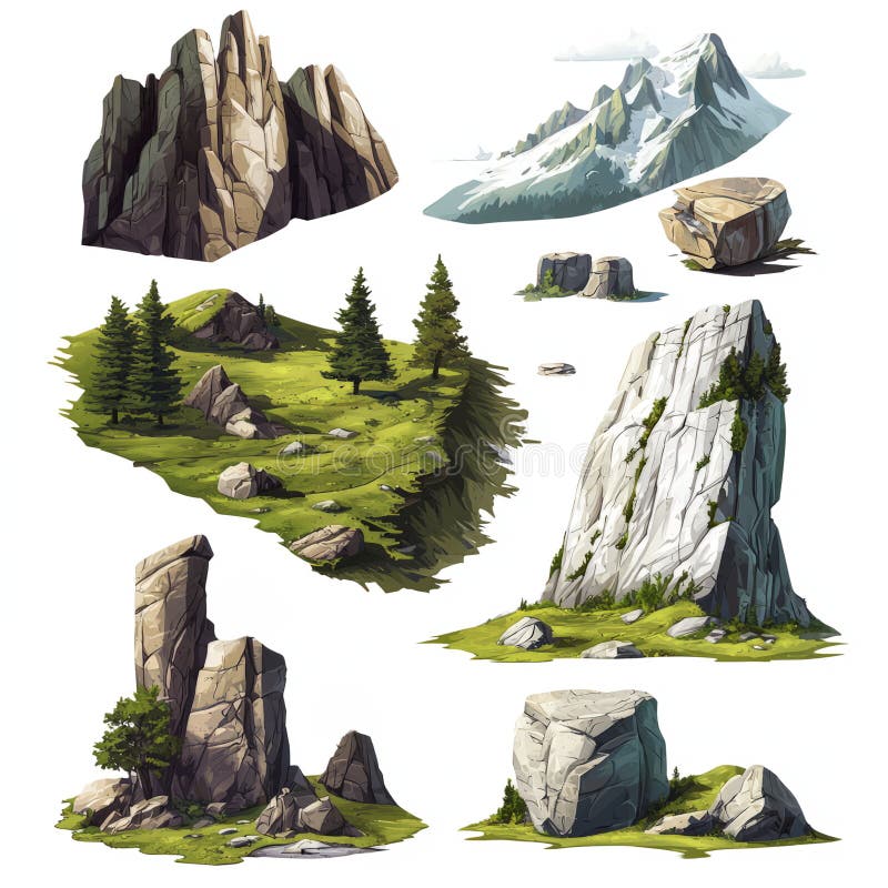 Elements of Mountain Landscape Including Rolling Meadows, Steep Cliffs ...