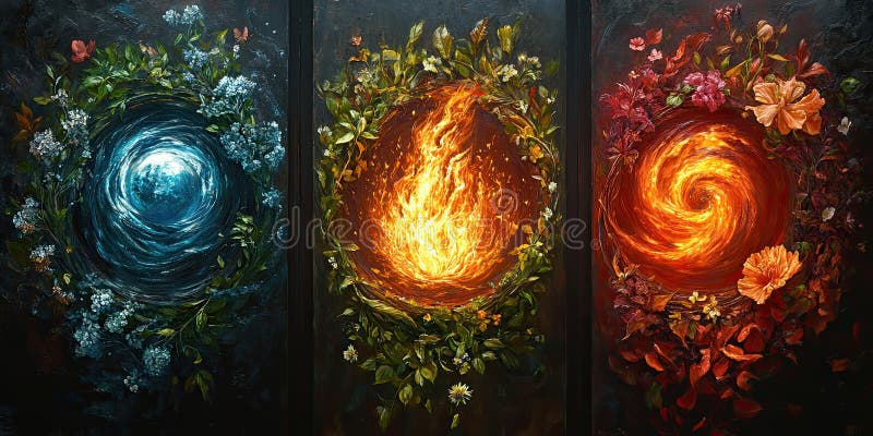 Elements of Nature Forming a Circular Shape. Earth, Wind, Fire, Air ...