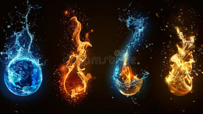 Elements of Nature Represented by Water and Fire in Vibrant Colors ...