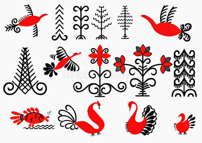 Elements of the Painting Mezen Stock Vector - Illustration of flowers ...