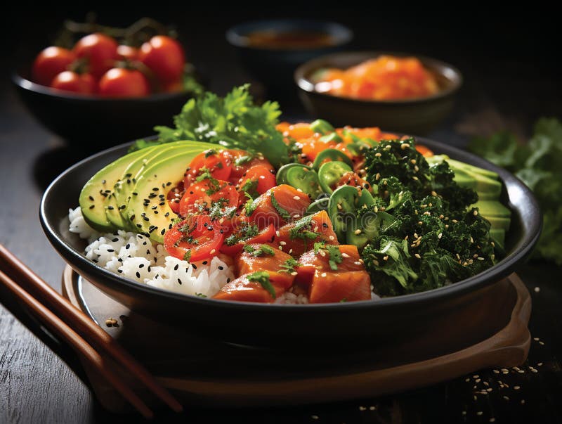 Elements of the poke bowl stock illustration. Illustration of ...