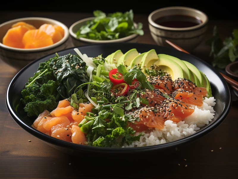 Elements of the poke bowl stock illustration. Illustration of food ...