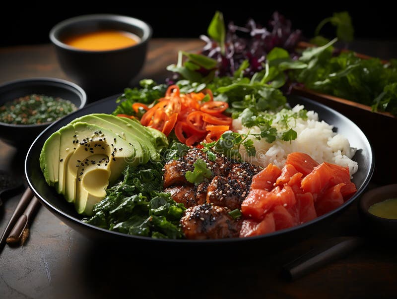 Elements of the poke bowl stock illustration. Illustration of seafood ...