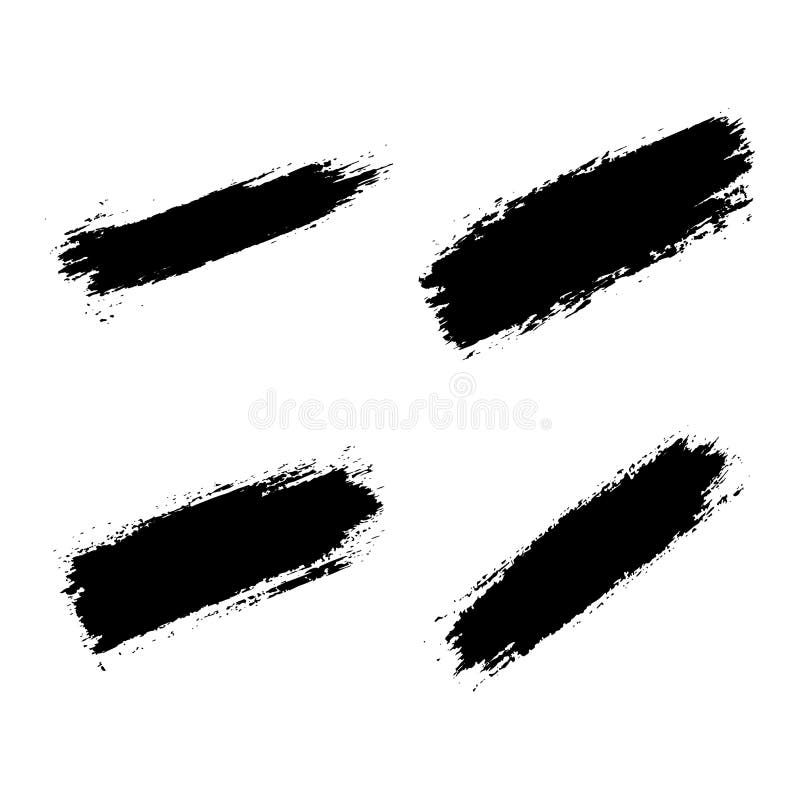 Elements Set of Black Abstract Long Line Rustic Rough Brush Strokes ...