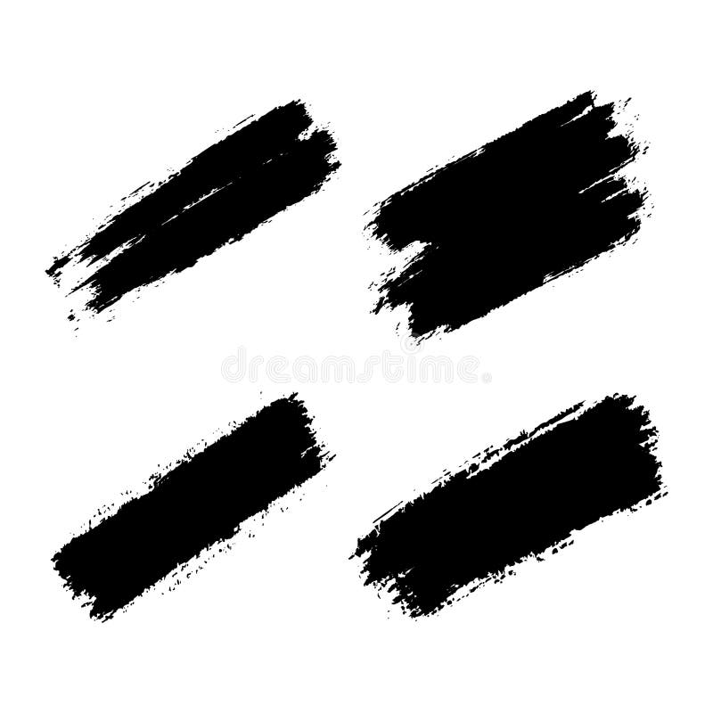Elements Set of Black Abstract Long Line Rustic Rough Brush Strokes ...