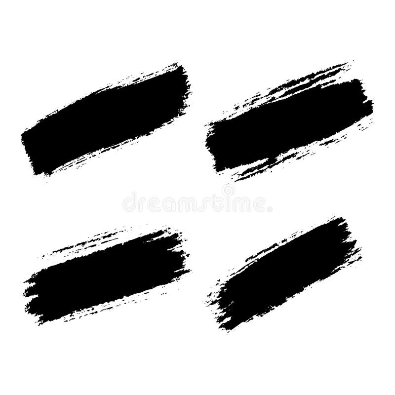 Elements Set of Black Abstract Long Line Rustic Rough Brush Strokes ...