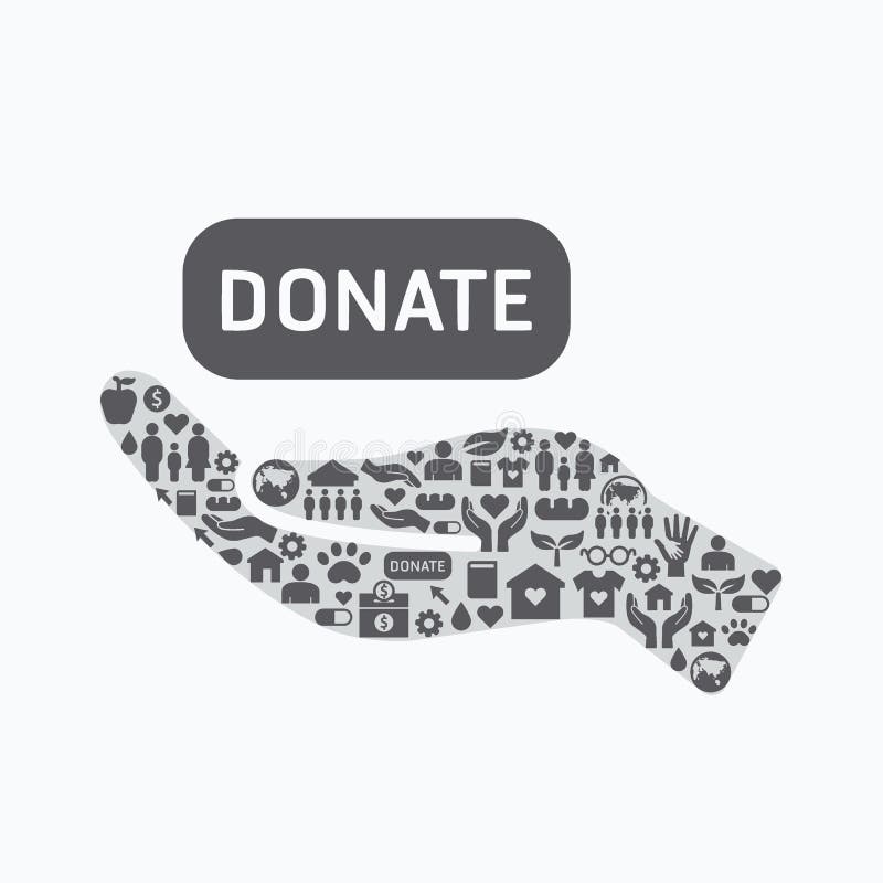 Elements are Small Icons Charity and Donation on Silhouette Hand Stock ...