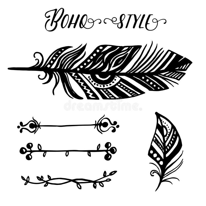 Elements of Style Boho Hand Drawing Stock Vector - Illustration of ...