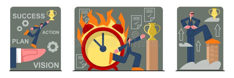 Illustrations Set of Deadlines, Successful Workers Achieve Goals by ...