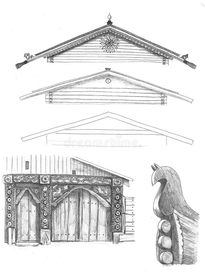 Elements of a Traditional Russian House, Graphic Stock Illustration ...