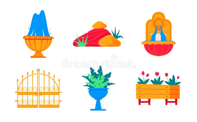 Elements Of Urban Architecture Flat Design Style Object Set Stock