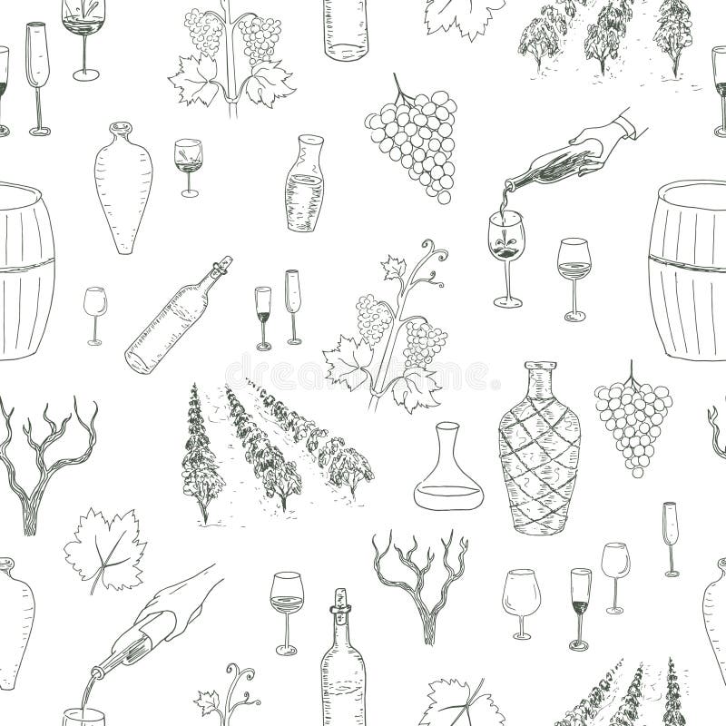 Elements of Viticulture and Wine. Vector Drawing Images Seamless ...