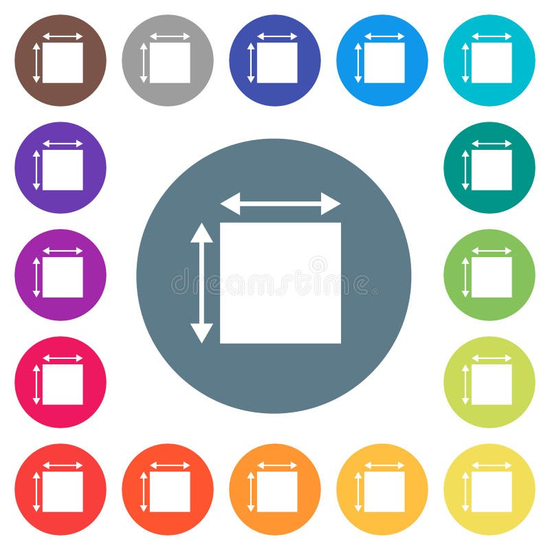 Elemet Dimensions Flat White Icons on Round Color Backgrounds Stock ...