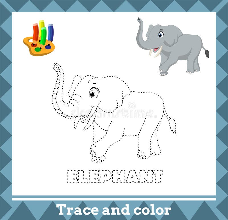 Trace and Color for Kids, Elephant Vector Kids Activity Page Stock ...