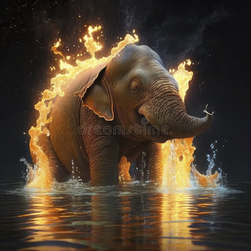 Elephant in Red Flame. Ai Generated Stock Illustration - Illustration ...