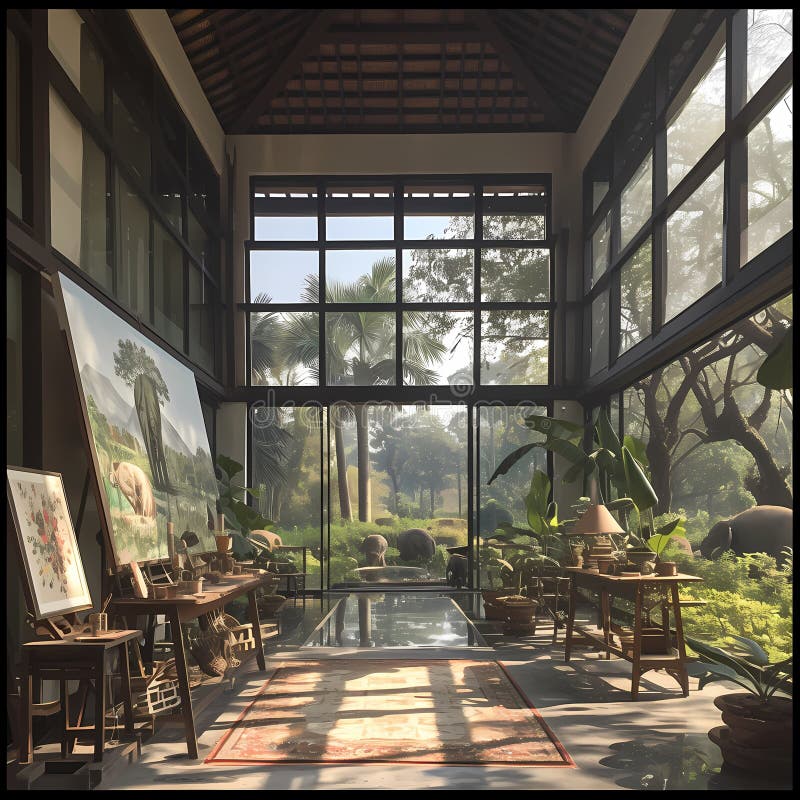 Elephant Art Studio: Creative Haven with Open View Stock Illustration ...