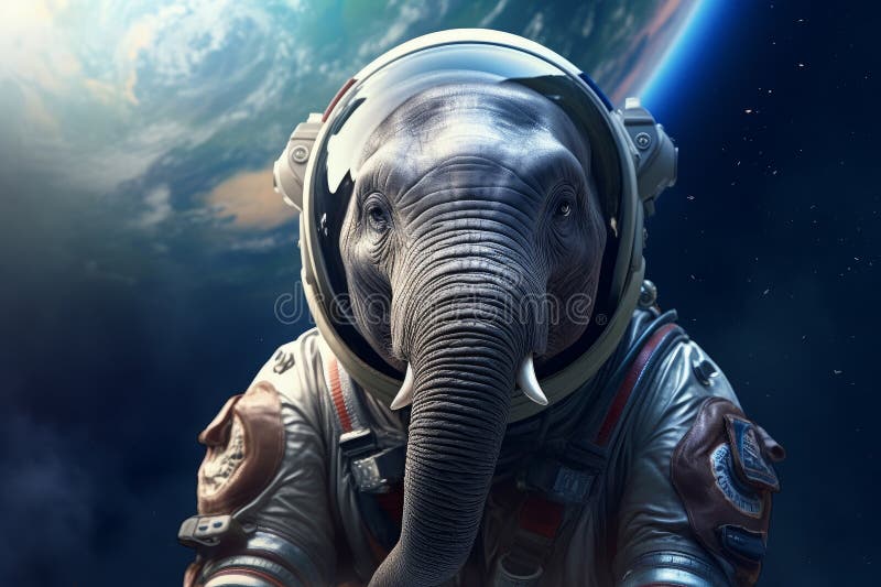 An Elephant in an Astronaut Costume in Outer Space Stock Illustration ...