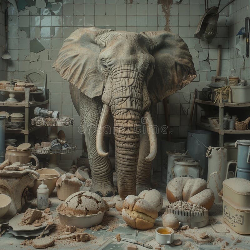 Elephant Baking Extravaganza with a Life-sized Giant Surrounded by an ...