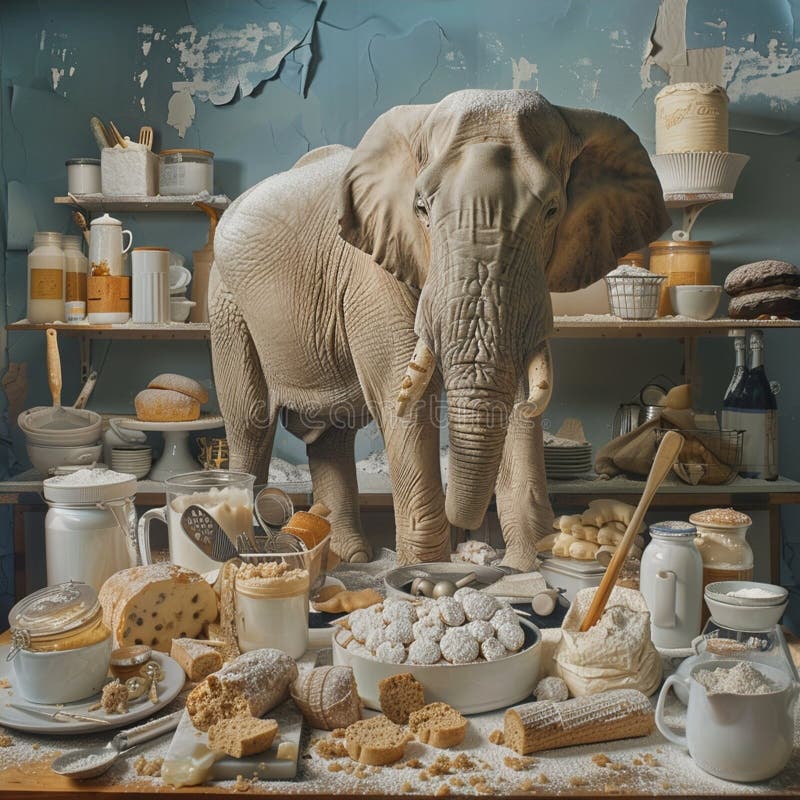 Elephant Baking Extravaganza with a Life-sized Giant Surrounded by an ...