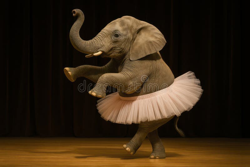 An Elephant in a Ballet Tutu Dances on Stage. Stock Image - Image of ...