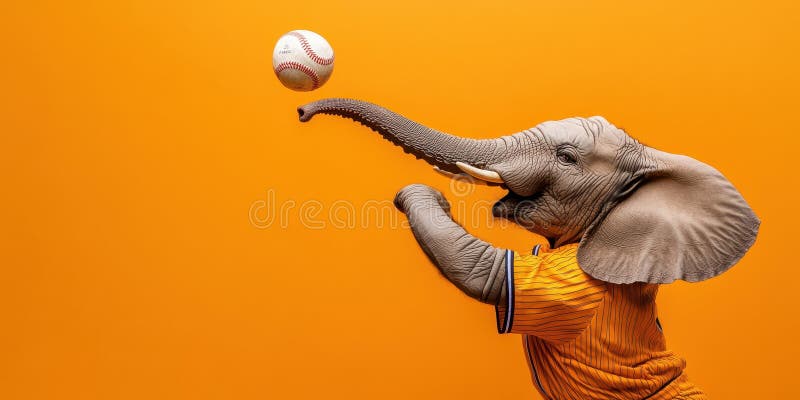 Elephant in Baseball Uniform Playing with a Baseball Stock Illustration ...